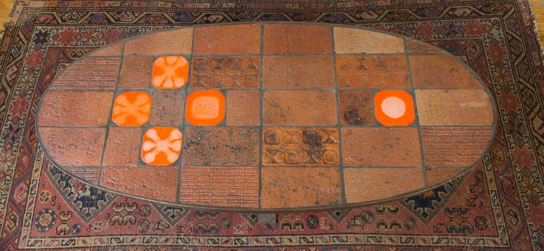 Steel and Ceramic Tile Oval Coffee Table at 1stDibs