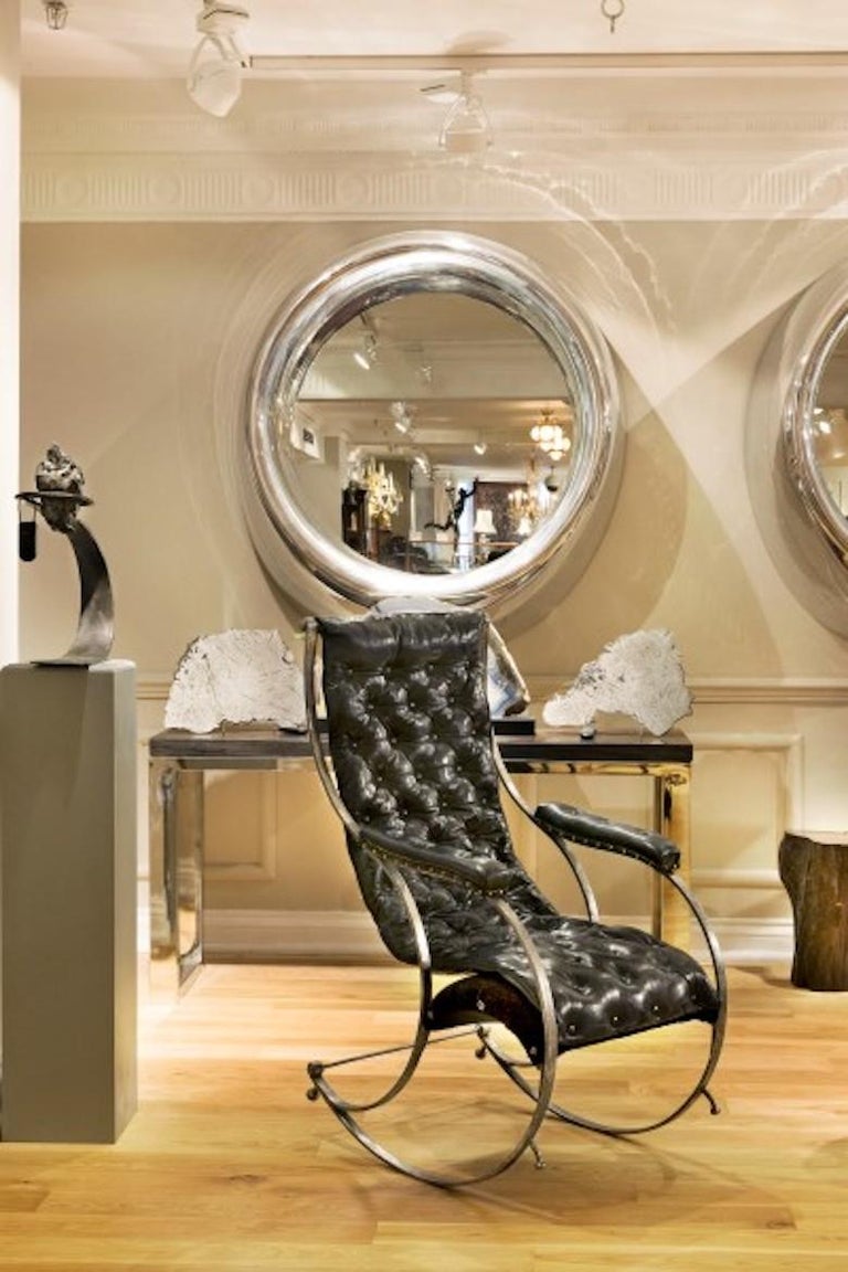 Steel and Leather Rocking Chair in the Manner of R. W Winfield For Sale ...