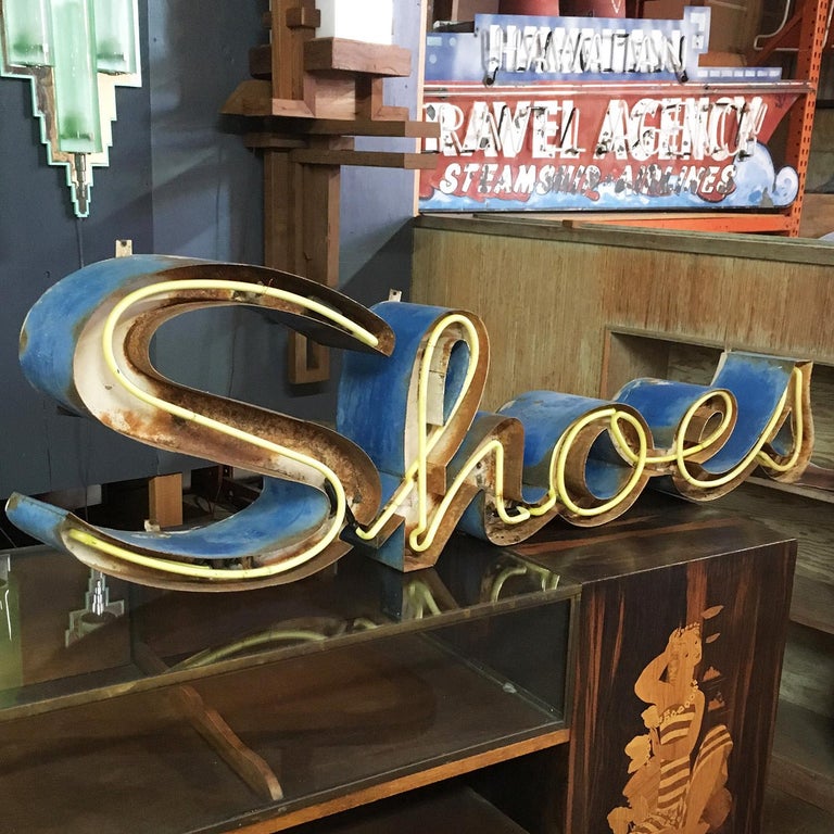 Steel and Neon "Shoes" Wall Display Sign at 1stDibs