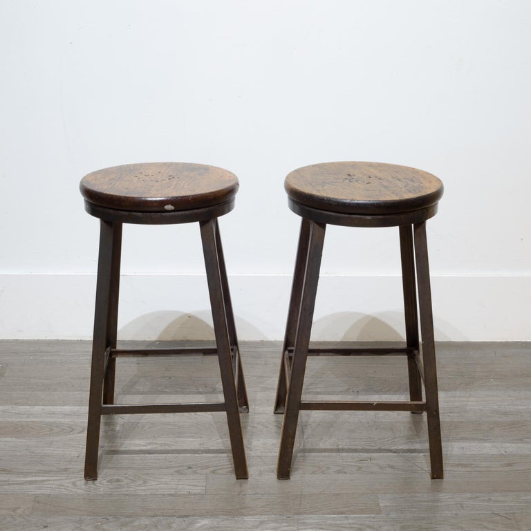 Steel and Walnut Counter Stools, circa 1960-1990 For Sale at 1stDibs
