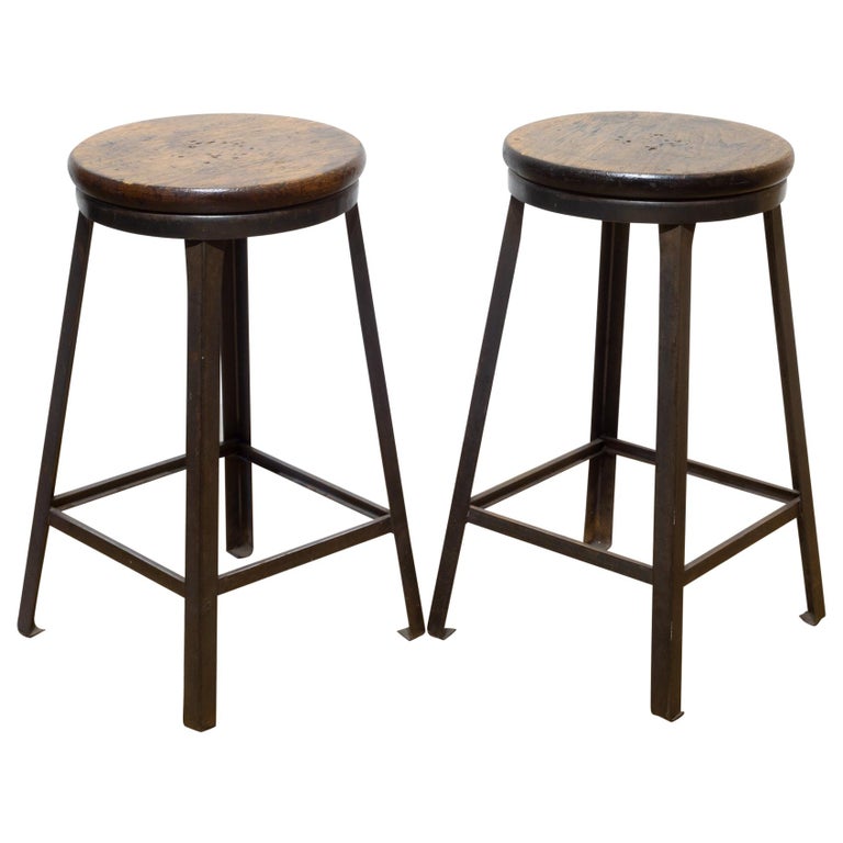 Steel and Walnut Counter Stools, circa 1960-1990 For Sale at 1stDibs