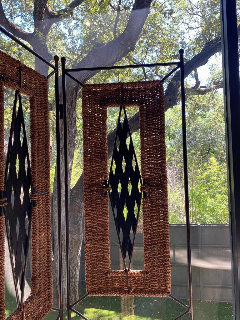 Steel and Wicker Folding Screen, France, 1950s For Sale at 1stDibs
