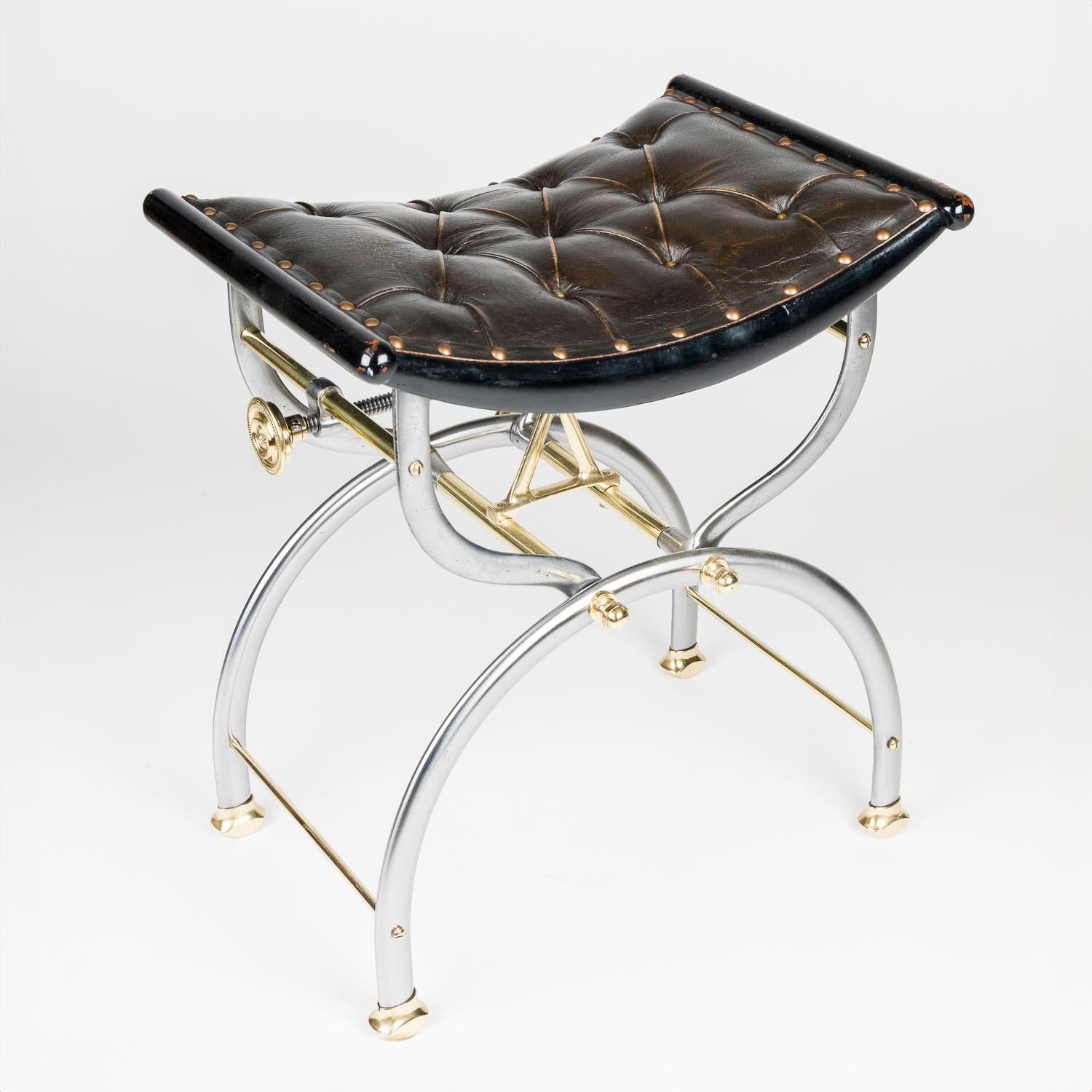 Steel and brass Victorian patent stool of adjustable height by C. H ...