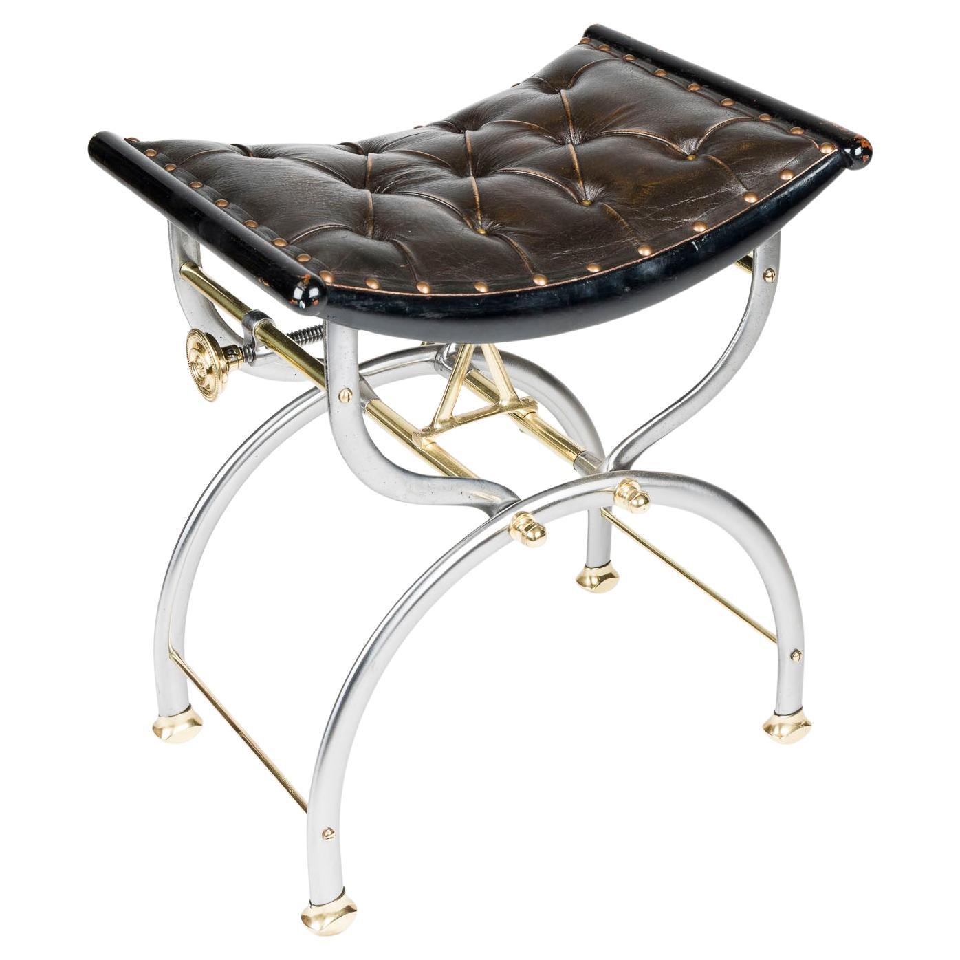 19th Century Cast and Tubular Brass Adjustable Velvet Music Cello Stool ...