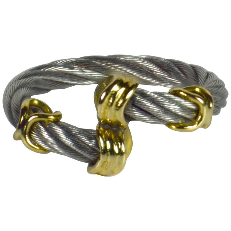 Steel Cable Yellow Gold Ring For Sale at 1stDibs