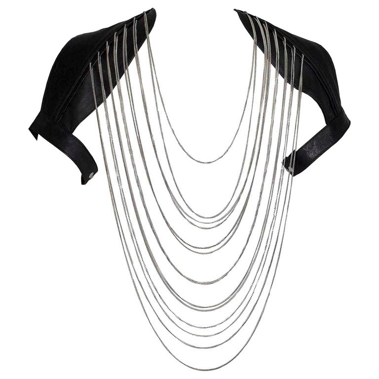 Steel Chain Backdrop Necklace Harness Top For Sale at 1stDibs