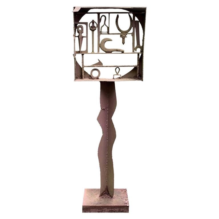 Steel Geometric Garden Sculpture with Found Objects After David Smith ...