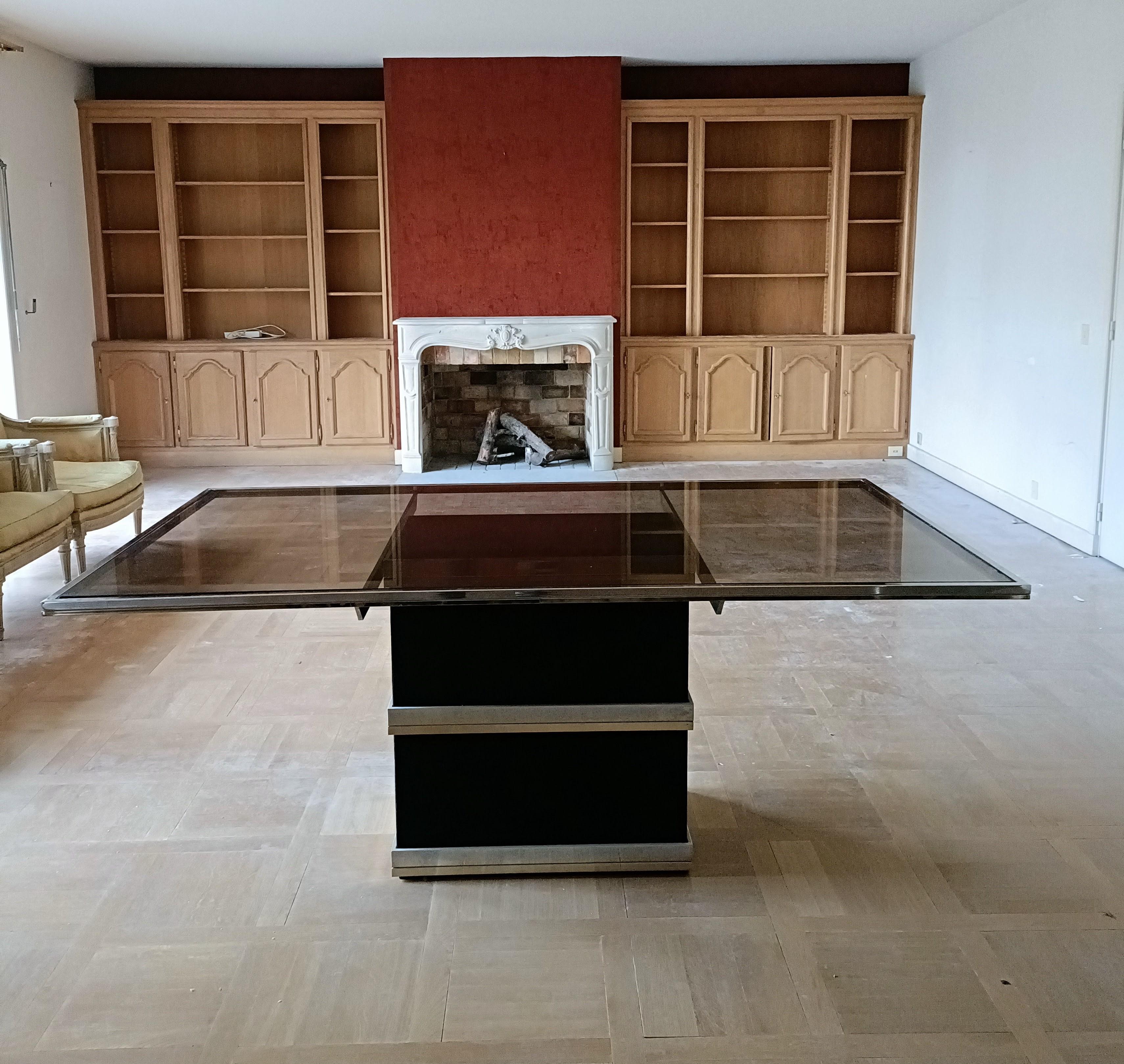 Steel Glass and Brass Dining or Conference Table by Willy Rizzo 70s ...