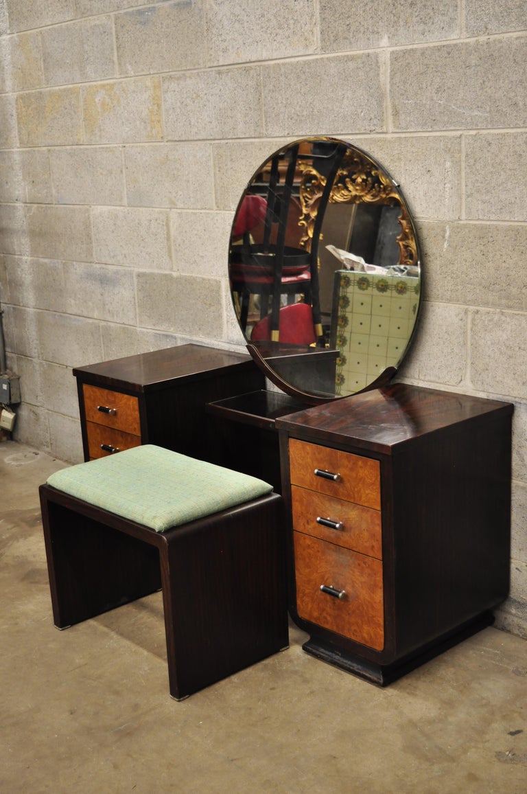 Steel Metal Art Deco Painted Vanity Table Mirror Bench Norman Bel ...