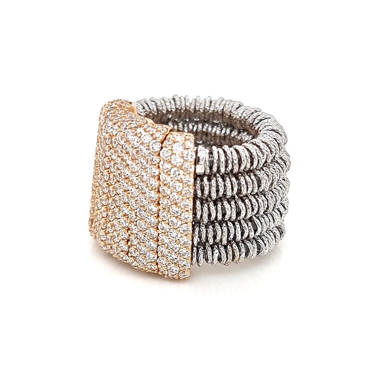 Steel Ring with 18k Gold Elements Encrusted with Diamonds by Roberto Demeglio For Sale at 1stDibs