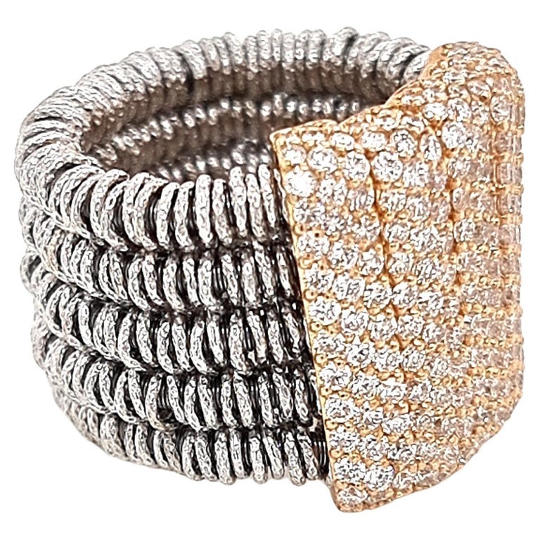 Steel Ring with 18k Gold Elements Encrusted with Diamonds by Roberto ...