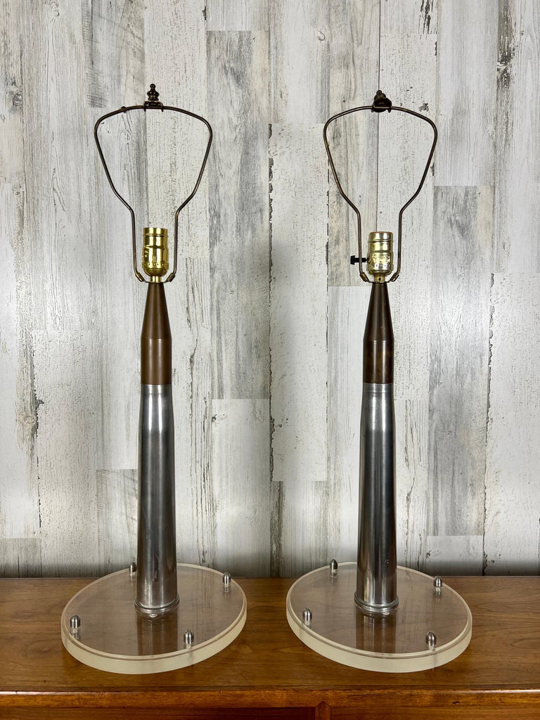 Steel, Brass and Lucite Artillery Shell Lamps For Sale at 1stDibs