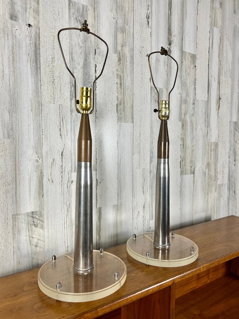 Steel, Brass and Lucite Artillery Shell Lamps For Sale at 1stDibs