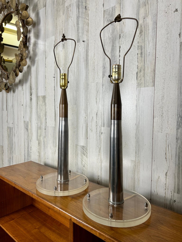 Steel, Brass and Lucite Artillery Shell Lamps For Sale at 1stDibs