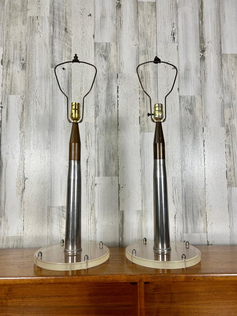 Steel, Brass and Lucite Artillery Shell Lamps For Sale at 1stDibs