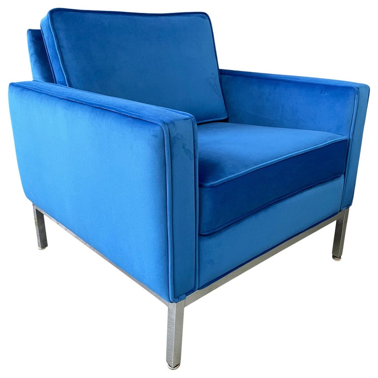 Steelcase Chromed Steel Lounge Chair Draped in Blue Velvet Midcentury ...