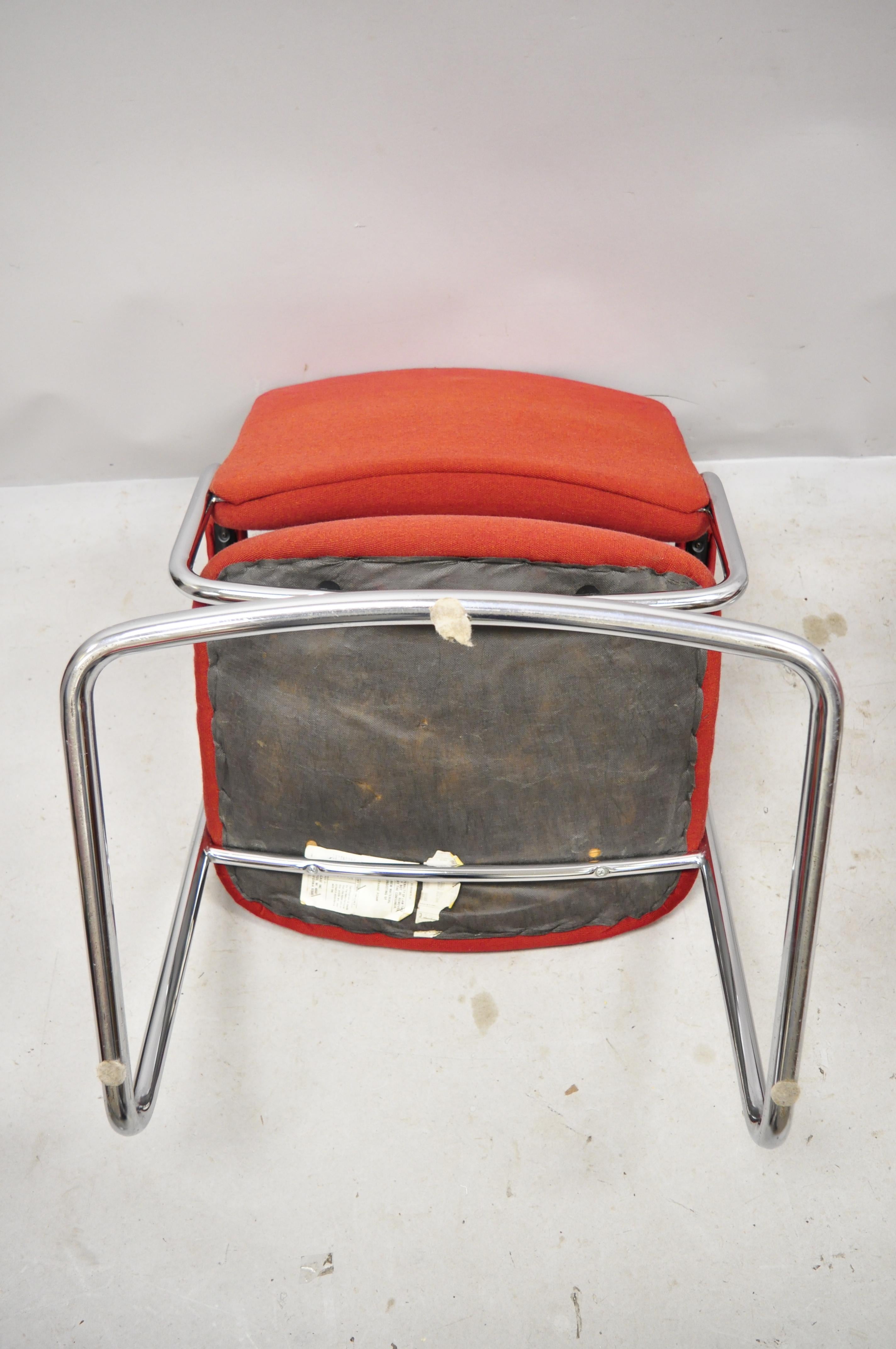 Steelcase Mid-Century Modern Tubular Chrome Red Upholstered Arm Lounge ...