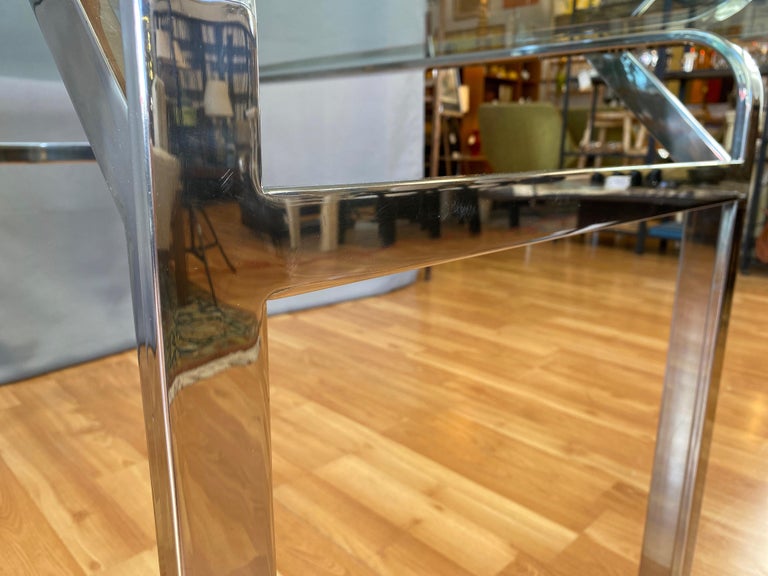 Steelcase Polished Nickel-Plated Steel Desk or Table with Glass Top ...