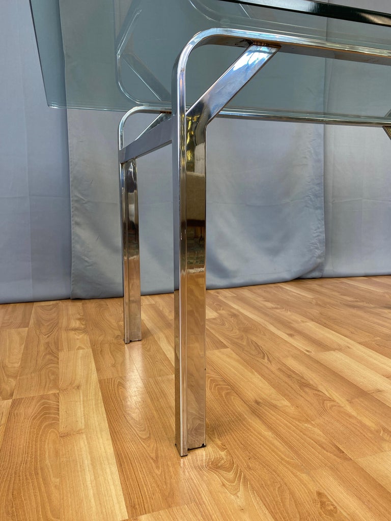 Steelcase Polished Nickel-Plated Steel Desk or Table with Glass Top ...