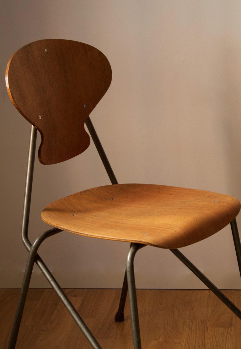 Steen Eiler Rasmussen, Side Chair from Rungsted Skole, Metal, Oak ...