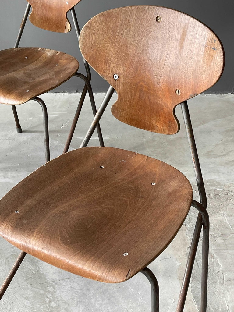 Steen Eiler Rasmussen, Side Chairs from Rungsted Skole, Metal, Oak ...