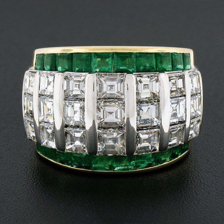 Stefan Hafner 18k Gold 7.4ct Square Step Cut Diamond Emerald Statement ...