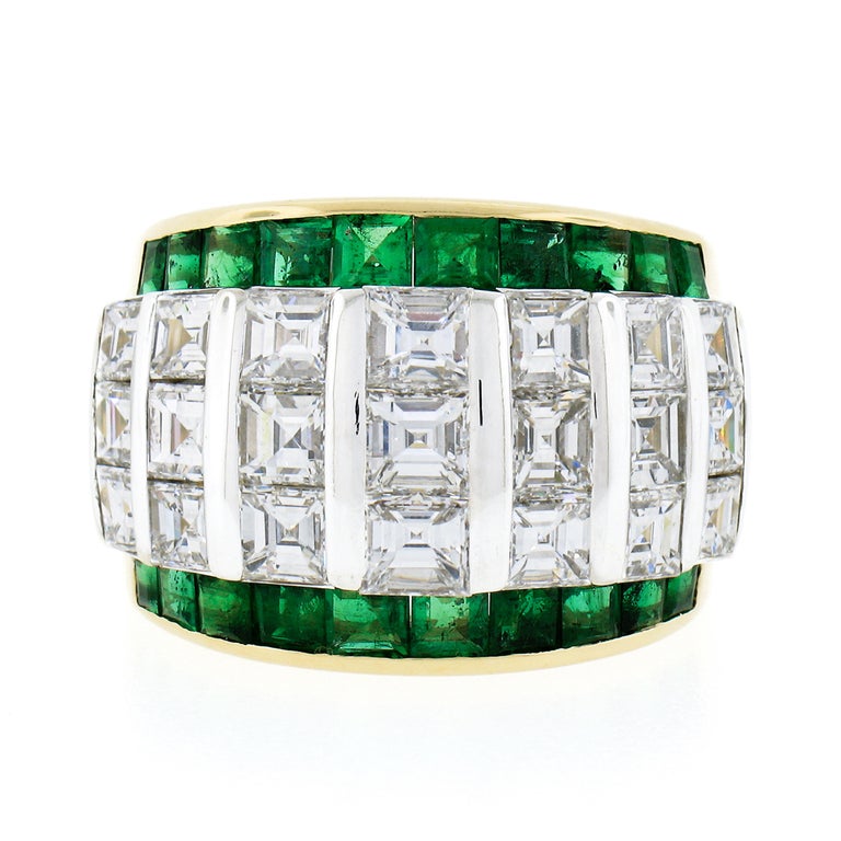 Stefan Hafner 18k Gold 7.4ct Square Step Cut Diamond Emerald Statement ...