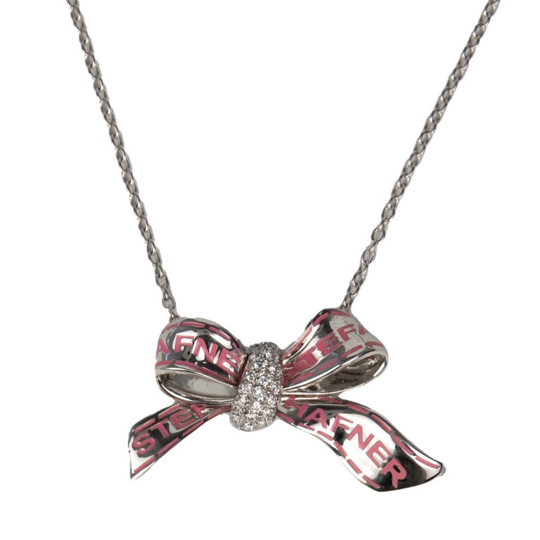 Stefan Hafner 18k White Gold Diamond Bow Pendant Necklace For Sale at ...