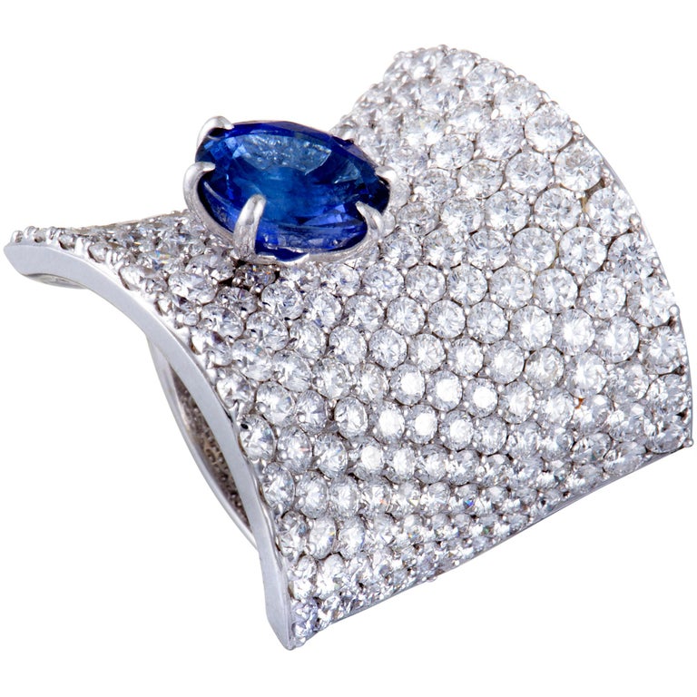 Stefan Hafner Diamond Pave and Sapphire White Gold Curved Ring at ...