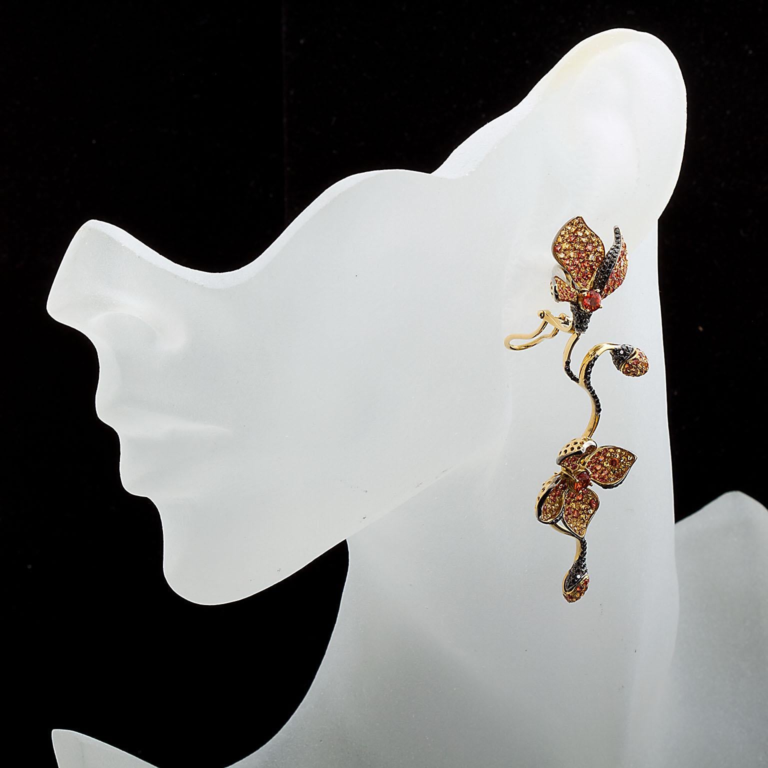 Stefan Hafner Long Floral Yellow Sapphire Gemstone Dangle Earrings at ...