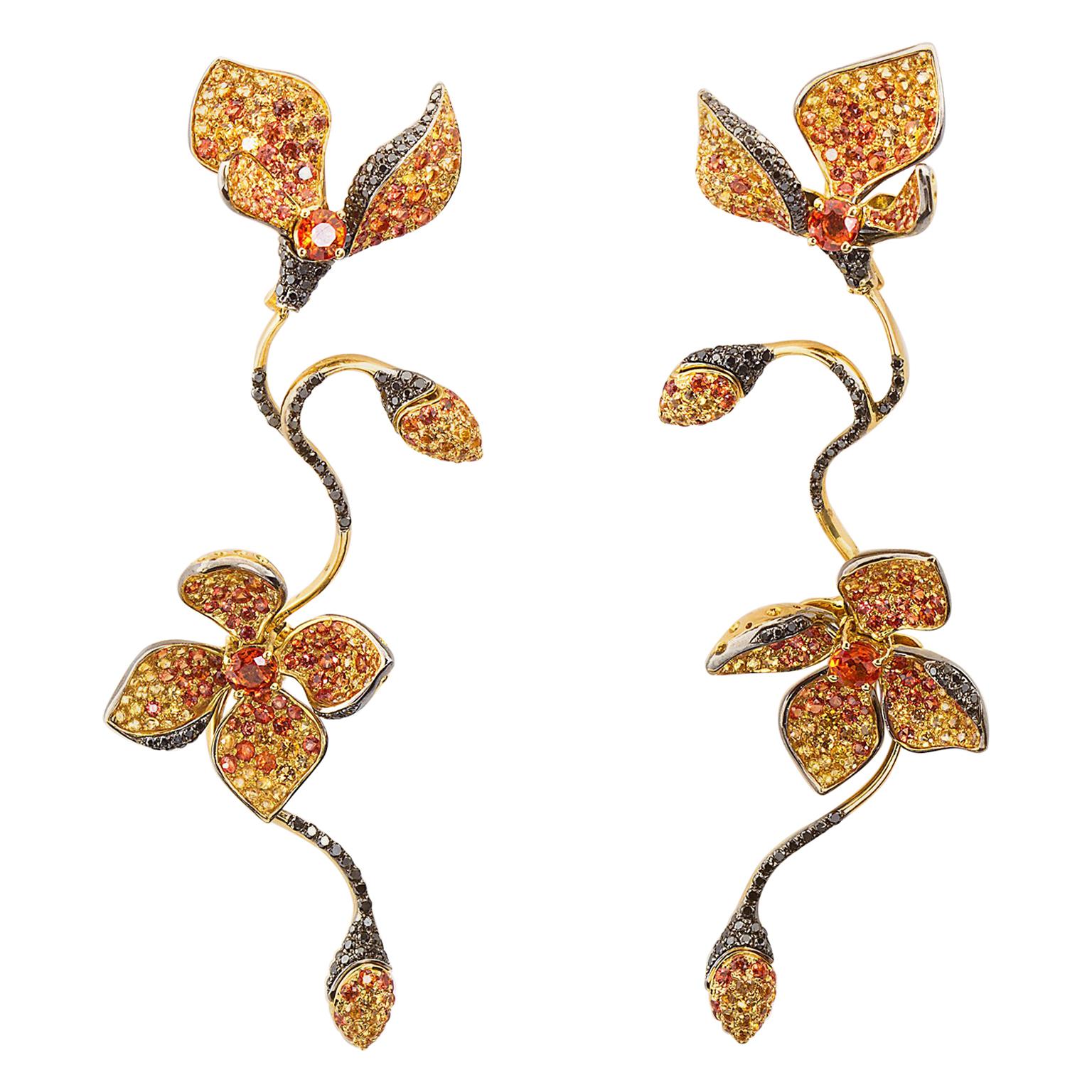 Stefan Hafner Long Floral Yellow Sapphire Gemstone Dangle Earrings at ...