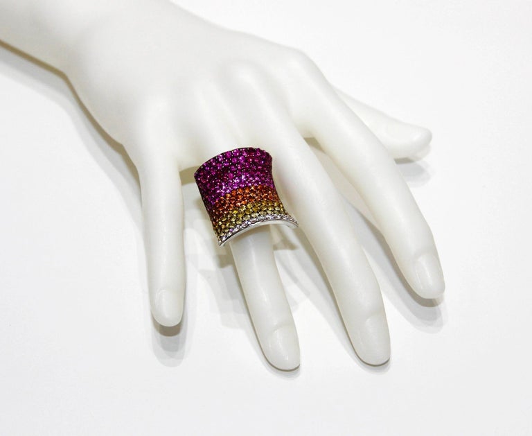 Stefan Hafner Multi Color Sapphire and Diamond Ring For Sale at 1stDibs