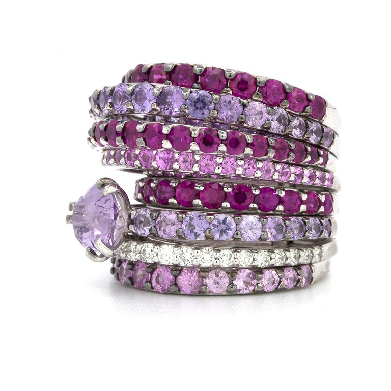 Stefan Hafner Pink Sapphire, Ruby and Diamond Stacking Ring For Sale at ...