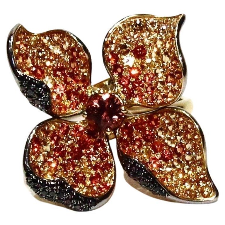 Stefan Hafner 18k Yellow Gold Multi Color Sapphire and Diamond Flower ...