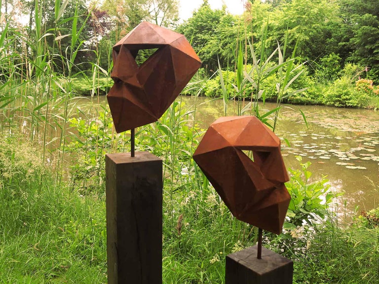 Stefan Traloc - German Steel Polygon Sculpture - "Mask I" on an ...