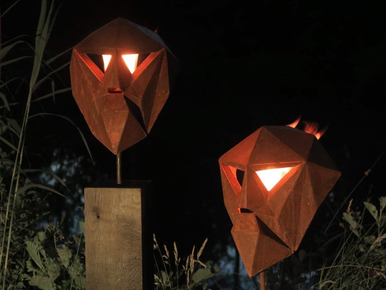 Stefan Traloc - German Steel Polygon Sculpture - "Mask I" on an ...