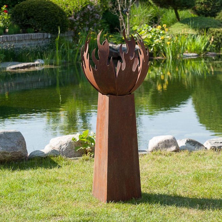 Stefan Traloc - Outdoor Fire Pit - "Flame" with angled pedestal ...