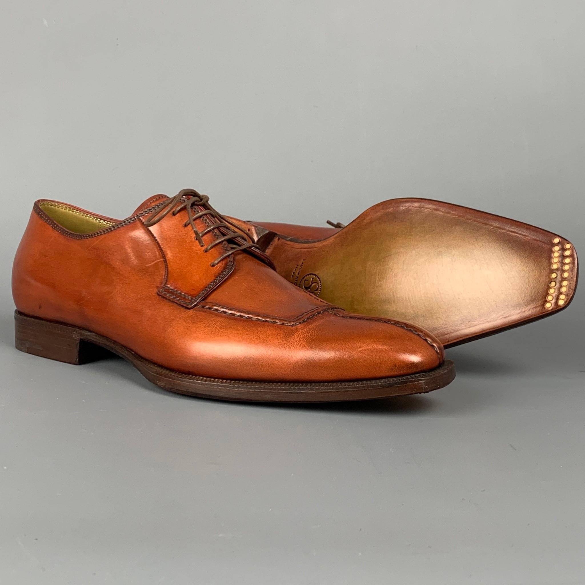 STEFANOBI Size 8 Cognac Contrast Stitch Leather Split Toe Lace Up Shoes ...