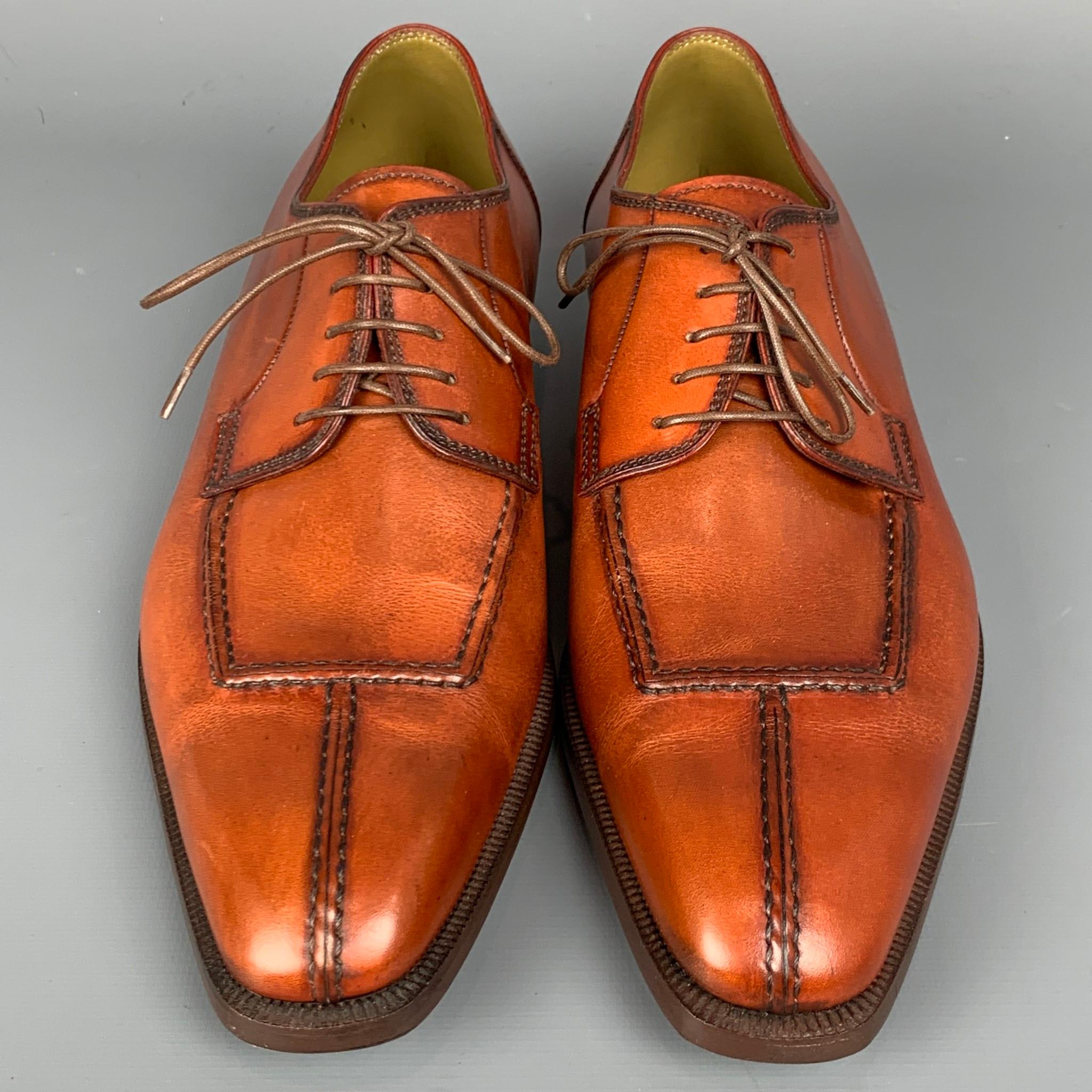 STEFANOBI Size 8 Cognac Contrast Stitch Leather Split Toe Lace Up Shoes ...