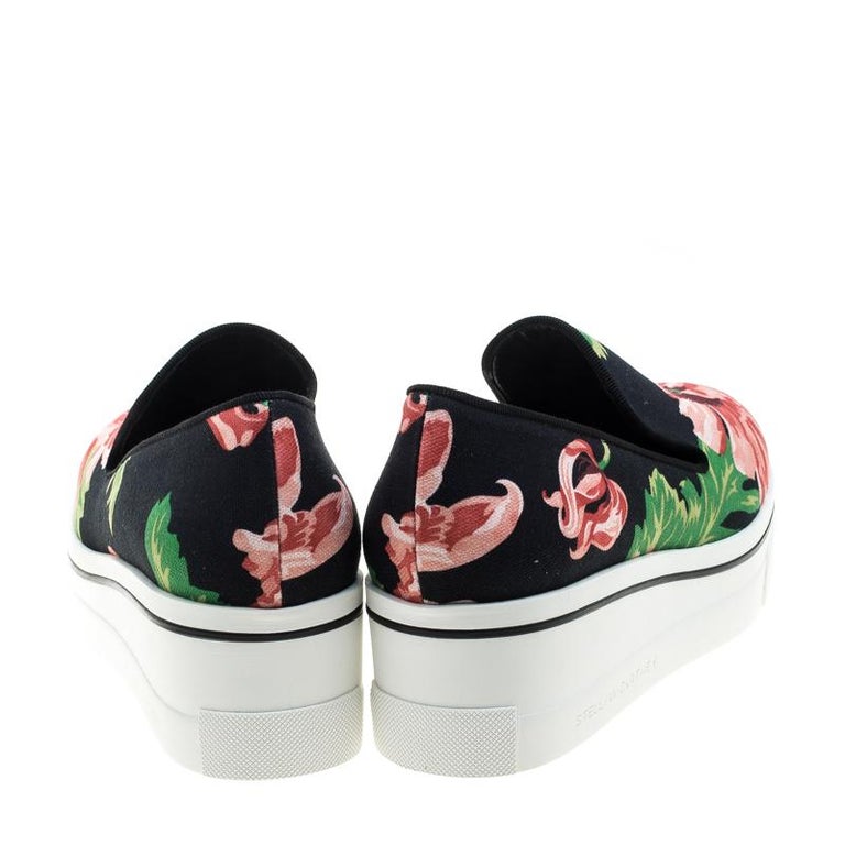 Stella McCartney Black Floral Printed Canvas Binx Platform Slip On ...