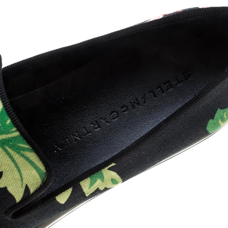 Stella McCartney Black Floral Printed Canvas Binx Platform Slip On ...