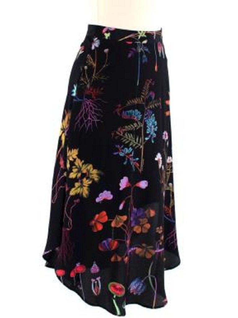 Stella McCartney Black Floral Silk Crepe Midi Skirt For Sale at 1stDibs