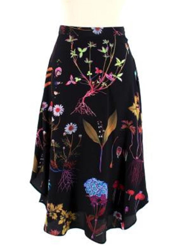 Stella McCartney Black Floral Silk Crepe Midi Skirt For Sale at 1stDibs