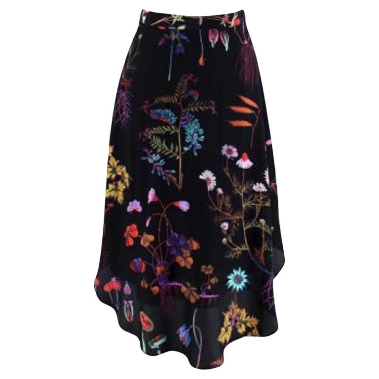 Stella McCartney Black Floral Silk Crepe Midi Skirt For Sale at 1stDibs