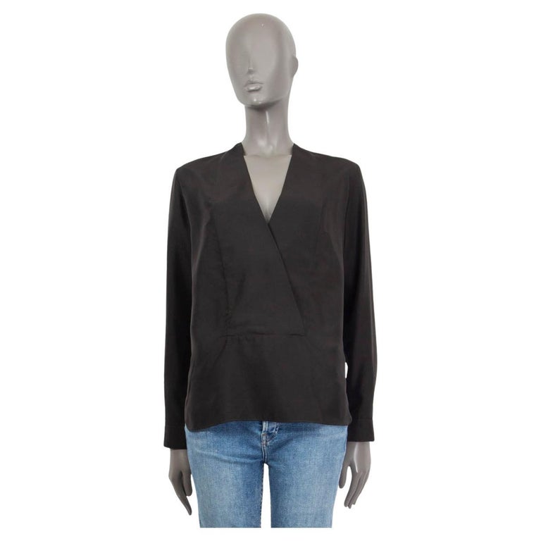 STELLA MCCARTNEY black silk OVERLAP V-NECK Blouse Shirt 38 XS For Sale ...
