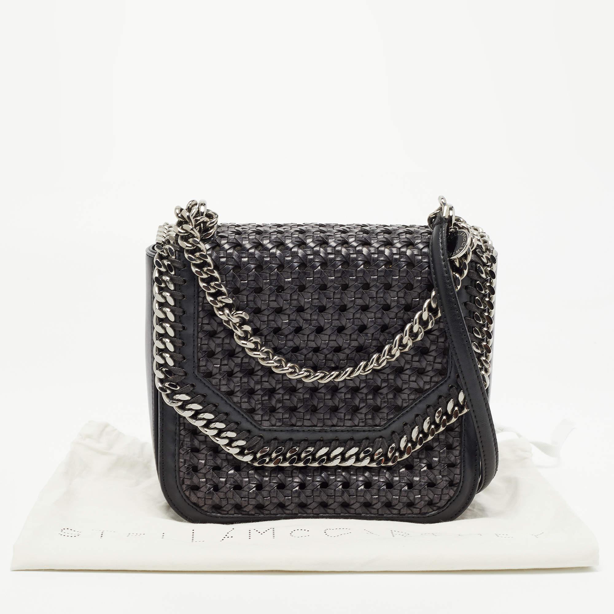 Stella McCartney Black Woven Faux Leather Falabella Box Shoulder Bag ...