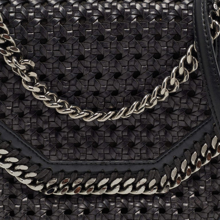 Stella McCartney Black Woven Faux Leather Falabella Box Shoulder Bag ...