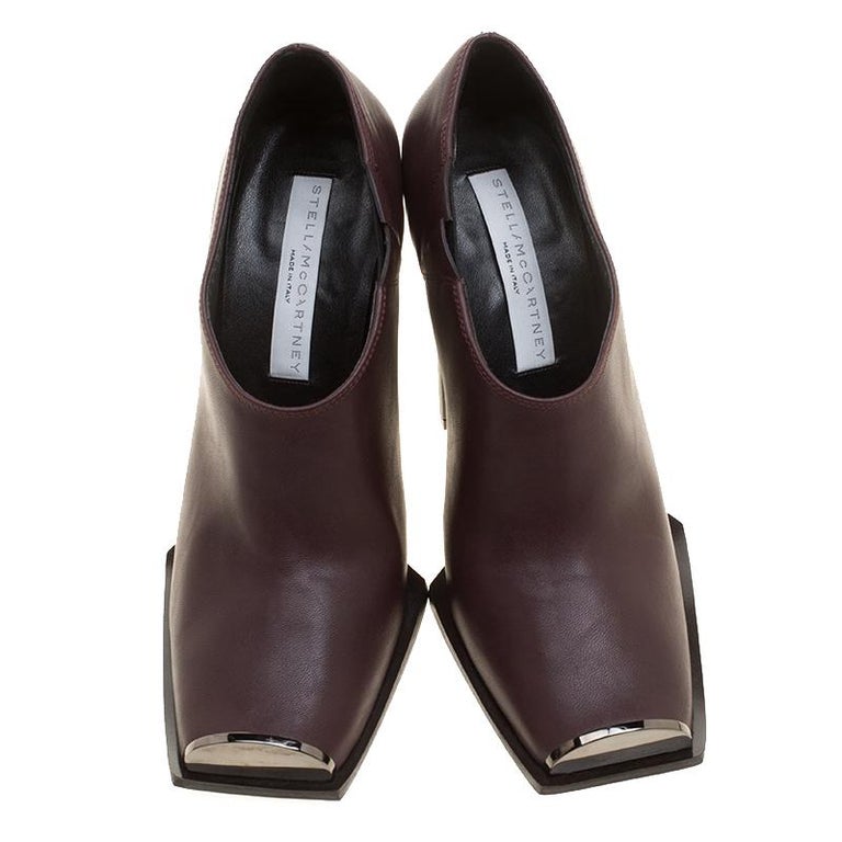 Stella McCartney Burgundy Faux Leather Square Toe Ankle Boots Size 38 ...