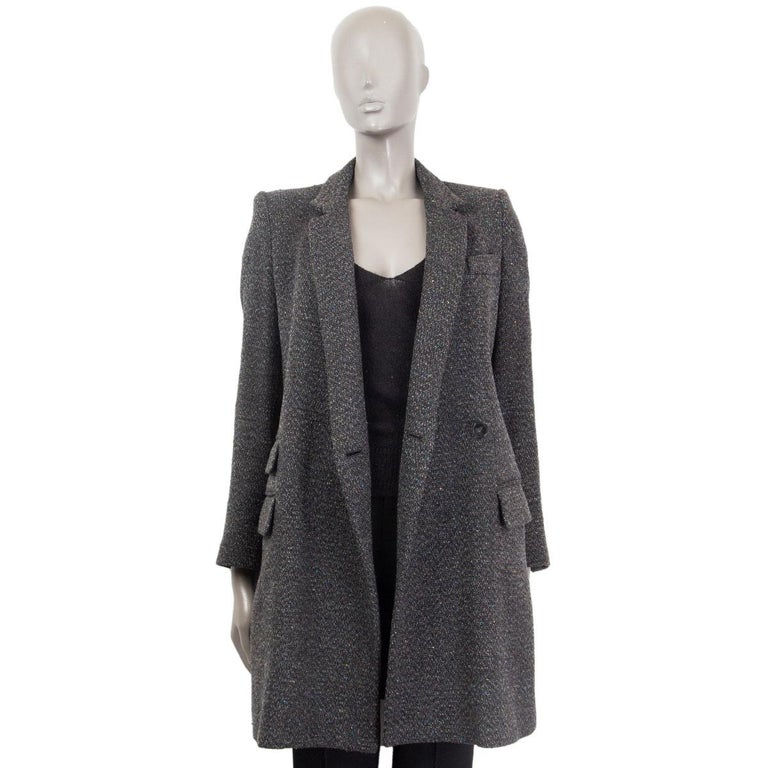 STELLA MCCARTNEY dark grey and multicolor wool TWEED Coat Jacket 38 XS ...