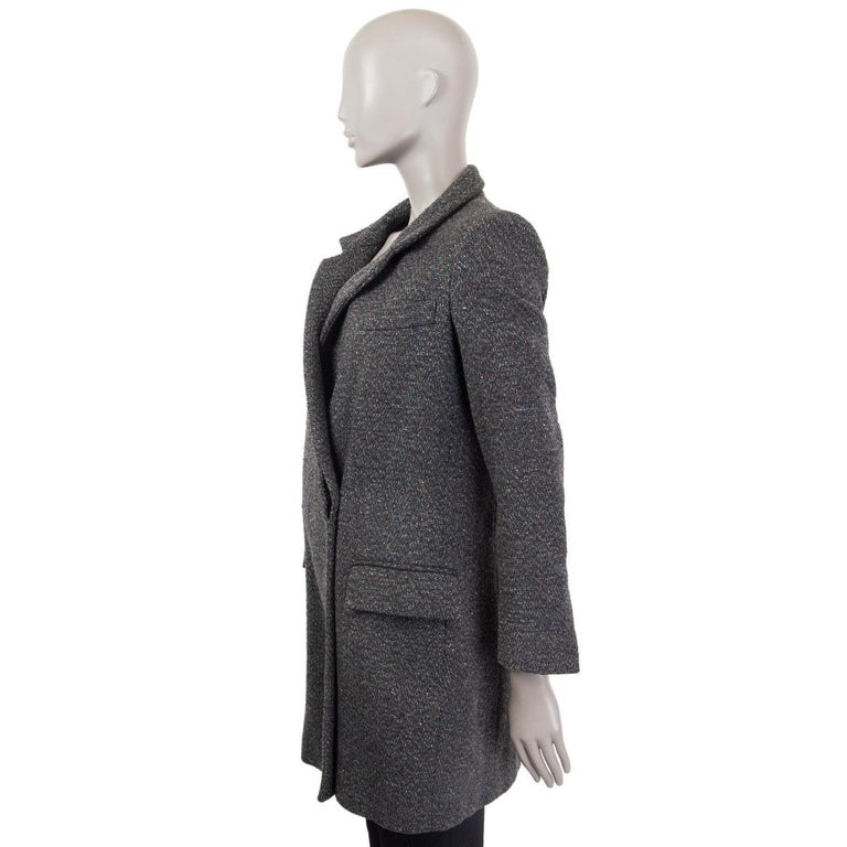 STELLA MCCARTNEY dark grey and multicolor wool TWEED Coat Jacket 38 XS ...